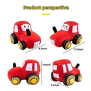 XIZHI Car Plush Toy Soft Stuffed Car Plush Pillow Toy CuteTractor Cartoon Throw Pillow Plushie Gifts for Kids Birthday Christmas Party (Tractor Red)