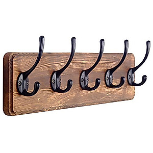 WEBI Coat Rack Wall Mounted,Wood Coat Hooks Wall Mounted,16’’ Hole to Hole,Coat Hanger Wall,Hook Rack Rail,5 Hooks for Hanging Coats,Hats,Jacket,Clothes