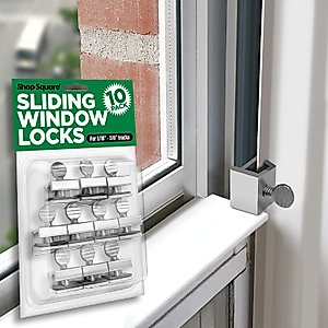 Window Locks, 10 Pack Window Locks for Vertical and Horizontal Windows, Sliding Window Locks, Adjustable Aluminum Window Stoppers, Window Security, No-Drill Install, Requires 28-36mm Clearance