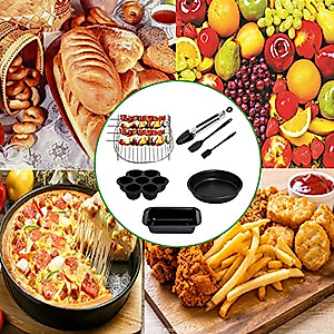 Air Fryer Skewer Rack Compatible with Philips Cosori Ninja Air Fryer 3.5-4.2L, 9Pcs Air Fryer Accessory Including Rack, Pizza Pan, Cake and Egg Mold, Food Grade 304 Stainless Steel Air Fryer Rack