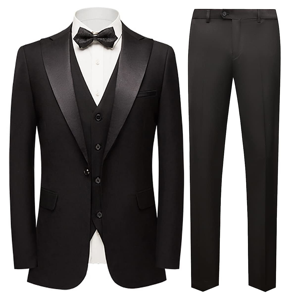Men's 3 Piece Suit Slim Fit One Button Solid Tuxedo Jacket Suits for Men Slim Fit for Wedding Prom Blazer Vest Pants Black
