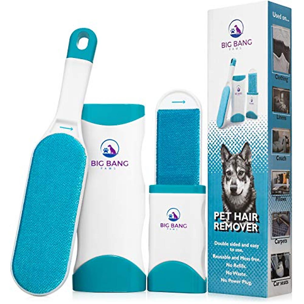 Pet Hair Remover Brush - Dog Hair Remover for Clothes - lint Brush pet Hair Remover - Reusable Fur Remover for Furniture and Clothing - Light pet Dander Remover with self Cleaning Base