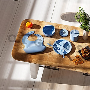 OLGUDS - Silicone Baby Feeding Set - Baby Led Weaning - Toddler Eating Utensils Bib Suction Bowl Divided Plate Sippy Cup - Baby First Stage Solid Food Essentials Dish Set - 6+ Months (Dark Pink)