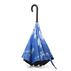 Totes InBrella - Reverse Close Umbrella with Invisible Water Repellent Coating - Auto Close, Inverted, Dripless, and Stormproof for Rainy Weather