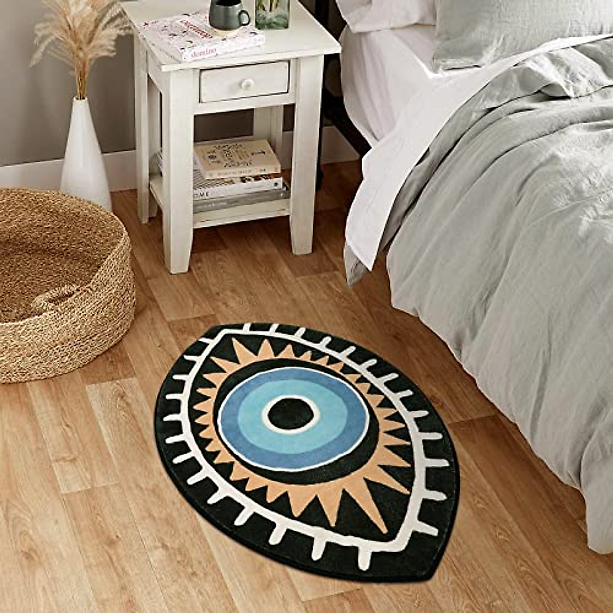 Beeiva Cute Evil Eye Area Rug 2x3 Small Washable Entryway Rug Non-Slip Door Mat Accent Throw Rugs Indoor Floor Carpet for Kitchen Bedroom Bathroom (Black/Multi, 2x3ft)
