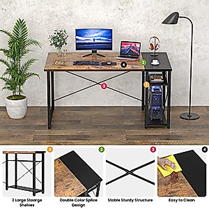 Ecoprsio Computer Desk, 47 Inch Small Desk for Small Space, Modern Study Writing Desk with Storage Shelves, Reversible PC Table for Home Office, Gaming Room, Bedroom, Workstation, Rustic and Black