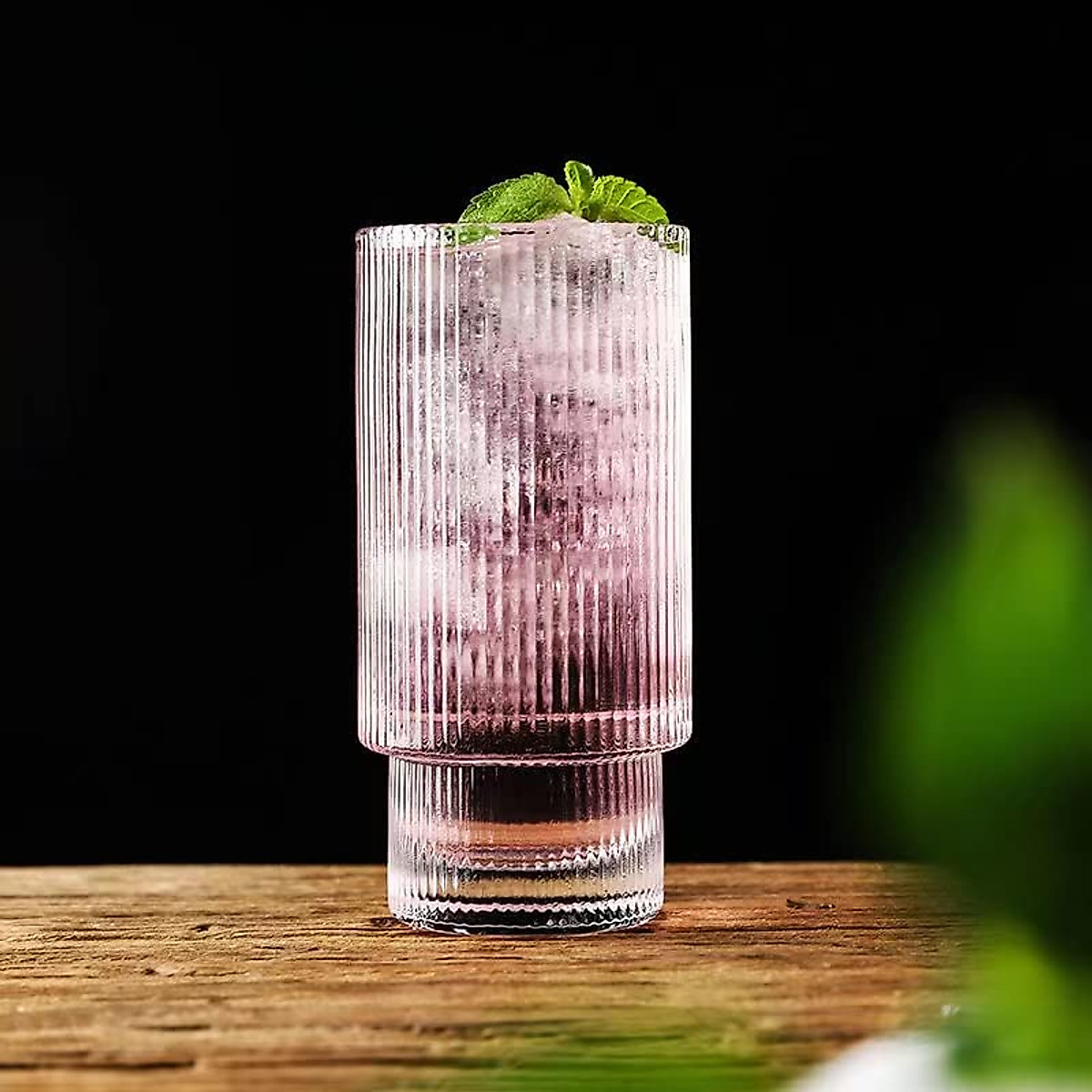 ALINK Ribbed Glassware Drinking Glasses with Straws Set of 8, Vintage Fluted Glassware Iced Coffee Cups, Ridged Glass Tumbler for Coocktail, Whiskey, Beer, Water- 2 Brush