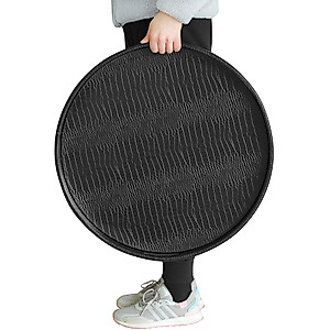 HofferRuffer Extra Large Round Serving Tray, Elegant Faux Leather Circle Ottoman Table Tray with Handles, Serve Tea, Coffee or Breakfast in Bed, Diameter 23.6 x 2.4 inches Height (Black)