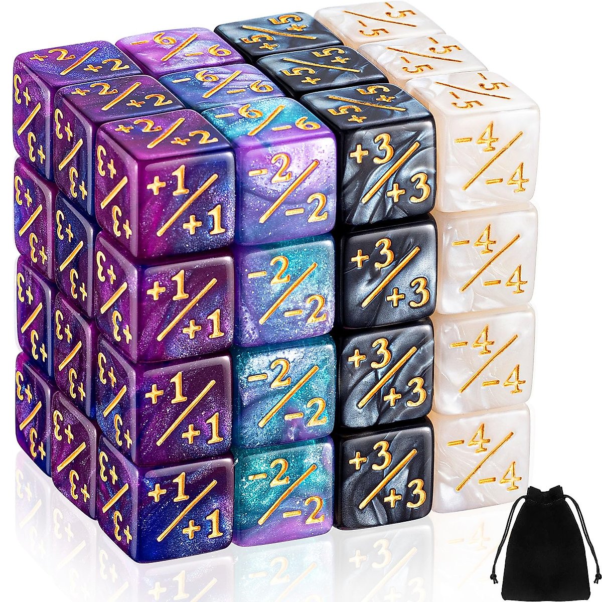 Sumind 48 Pieces MTG Dice Counters Token Dice Compatible with Magic The Gathering Dice Glitter D6 Dice Cube Loyalty Counter Dice Compatible with MTG, CCG, Card Gaming Accessory (Trendy Style)
