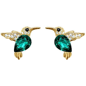 Jewever 925 Sterling Silver Hummingbird Ear Studs Blue Cubic Zirconia Earrings for Women Jewelry Gift Golden