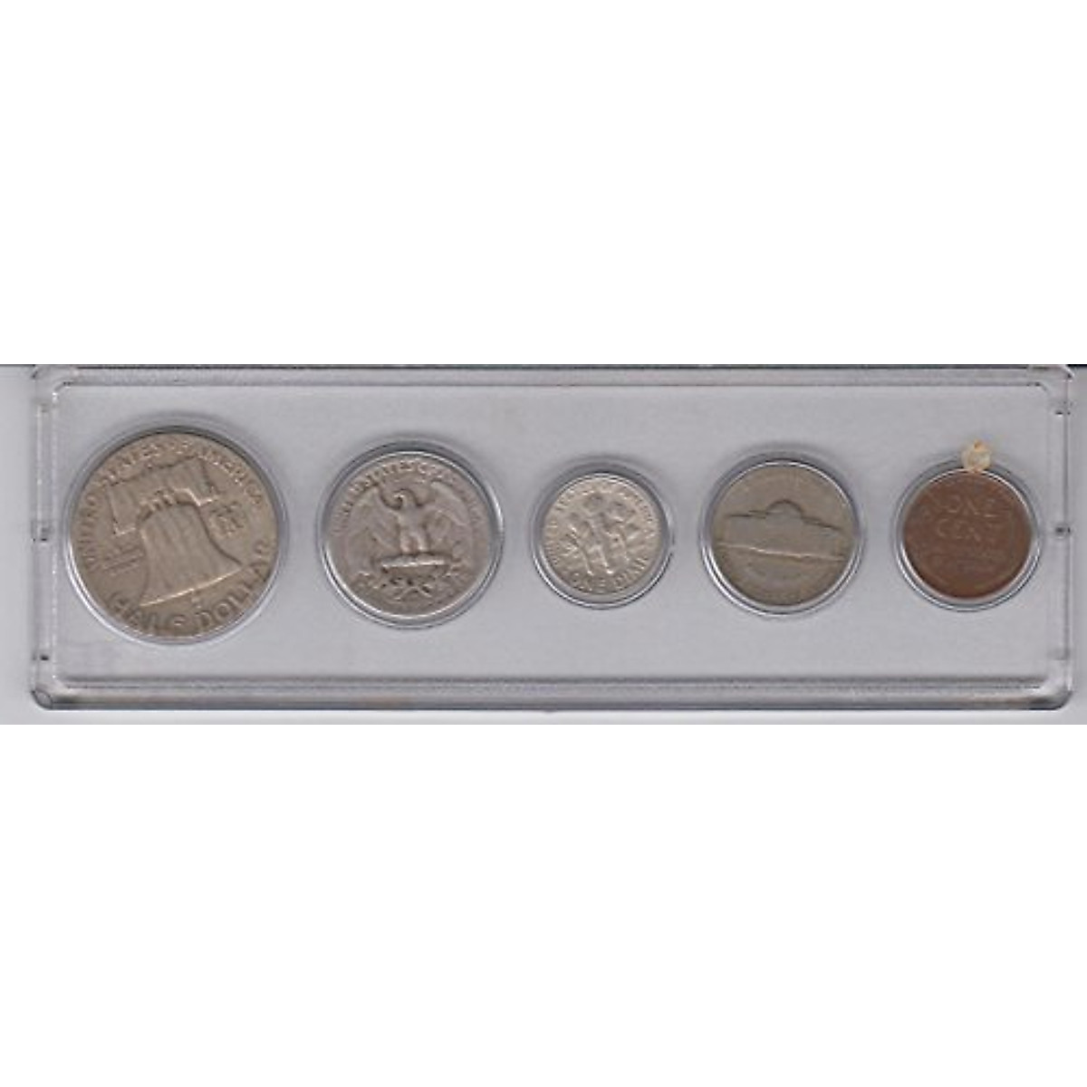 1948 Birth Year Coin Set (5) Coins Half Dollar, Quarter, Dime, Nickel, and Cent Mounted In a Plastic Holder Very Good