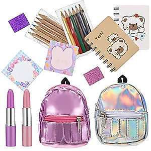 Mini Doll Backpack Mini Dolls School Bags Micro Backpack Mini Backpack DollToys with Mini Supplies Micropacks Mini Doll Accessories Toy Surprise with 10 Stationary Surprises Inside for Doll Play Sets