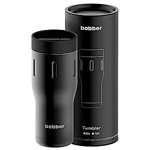 BOBBER - 16 OZ Vacuum Insulated Stainless Steel Travel Coffee Mug With 100% Leakproof Locked Lid - Cup Holder Friendly, Dishwasher Safe Tumbler (Black Coffee)