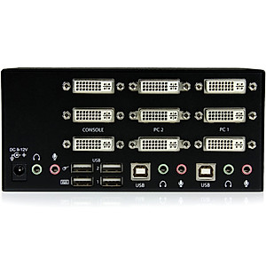 StarTech.com 2 Port Triple Monitor DVI USB KVM Switch with Audio & USB 2.0 Hub - Multi Monitor KVM - Dual Port KVM Switch (SV231TDVIUA),Black