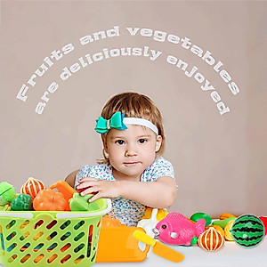 Cutting Play Food Set Kitchen Pretend - 40pcs Grocery Basket Toys Food for Kids Toddlers Girls Boys Educational Fake Fruits Vegetables Pizza Knife Dishes Playhouse Accessories Xmas Gifts