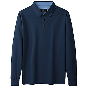 SWISSWELL Long Sleeve Polo Men Moisture Wicking Golf Shirts Slim Fit Polyester Collar Shirts Navy XL