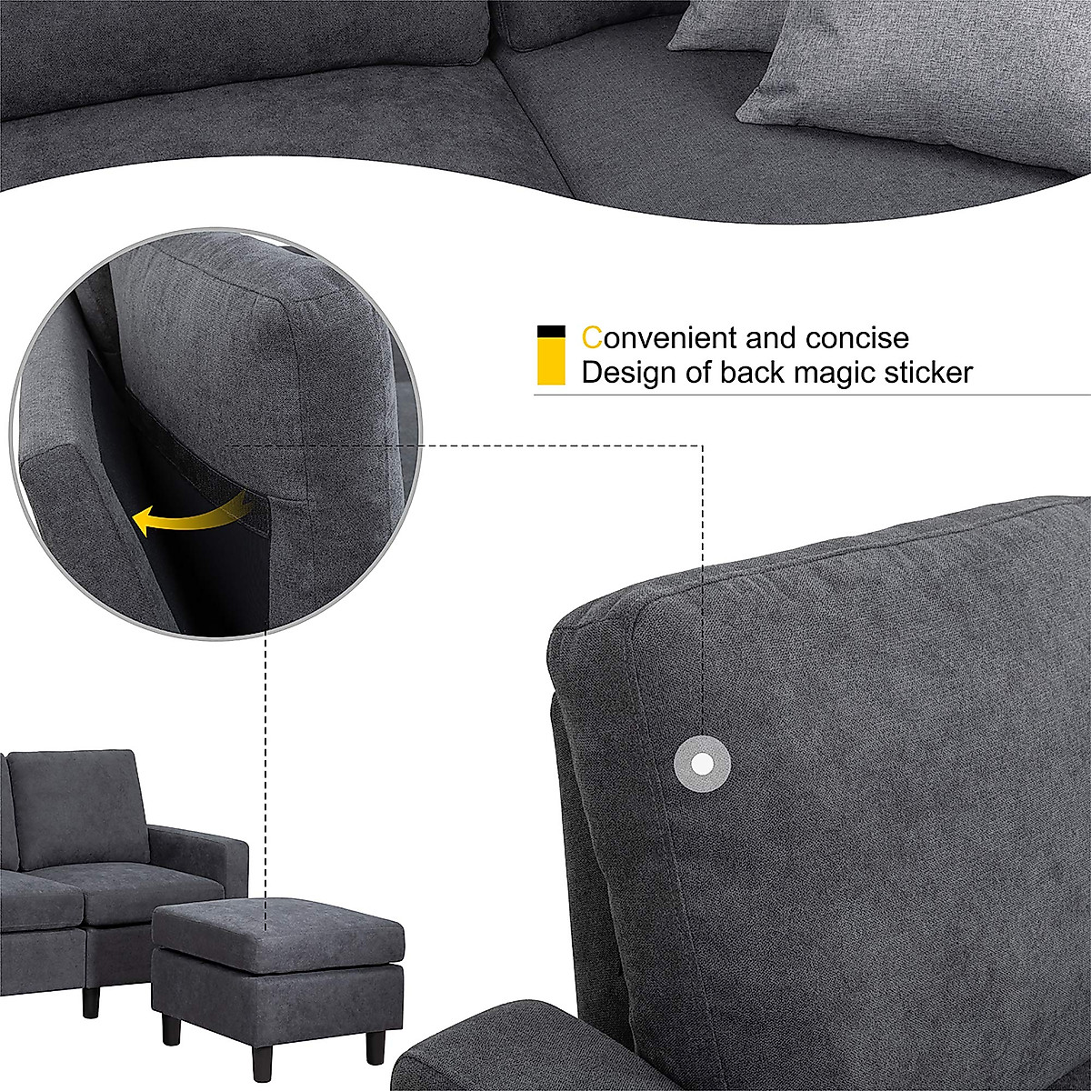 SUNLEI 79'' Convertible Sectional Sofa, L Shaped Couch Reversible Chaise Modern Linen Fabric for Small Space(Dark Grey)