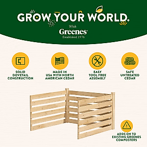 Greenes Fence Cedar Wood Composter Add-On Kit, 48" L x 48" W x 31" H / 309.17 gallons - Made in USA with North American Cedar