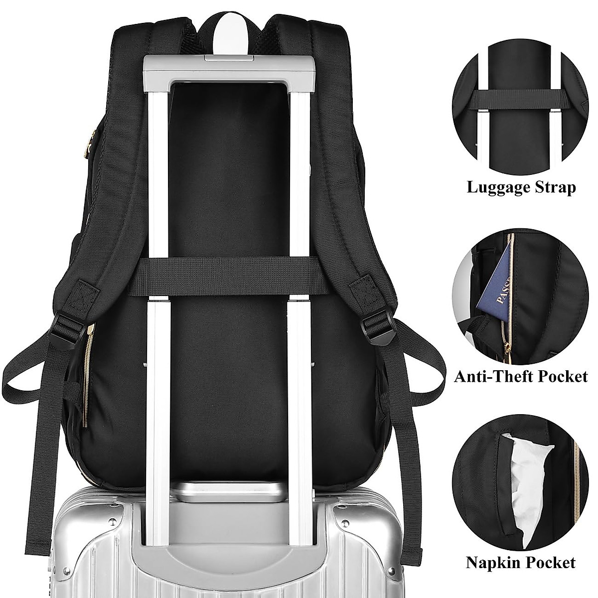 YAMTION Backpack Women Laptop,School Backpack Teen Girls Bookbag with USB for Uni College Students Teacher Business Work,Black