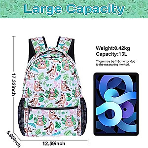 Lopevctor Sloth Backpack Set for Boys Girls, Kids Sloth Backpack for School with Lunch Bag and Stickers, Cute Sloth Bookbag School Bag Set for Students
