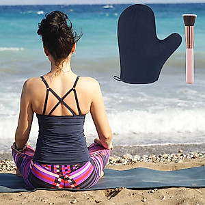 2 Pack Self Tanning Mitt Applicator Kit Set, Self Tanning Glove and Self Tanner Flat Top Brush, Tan Applicator for Sunless Self Tan (Black)
