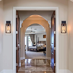 VILUXY Wood Wall Sconces Retro Industrial Rectangle Bedside Wall Sconce Plug-in Cord with Switch Lighting Fixture Black Wall Lamp for Bedroom, Hallway, Entryway, Passway, Dining Room 2 Pack