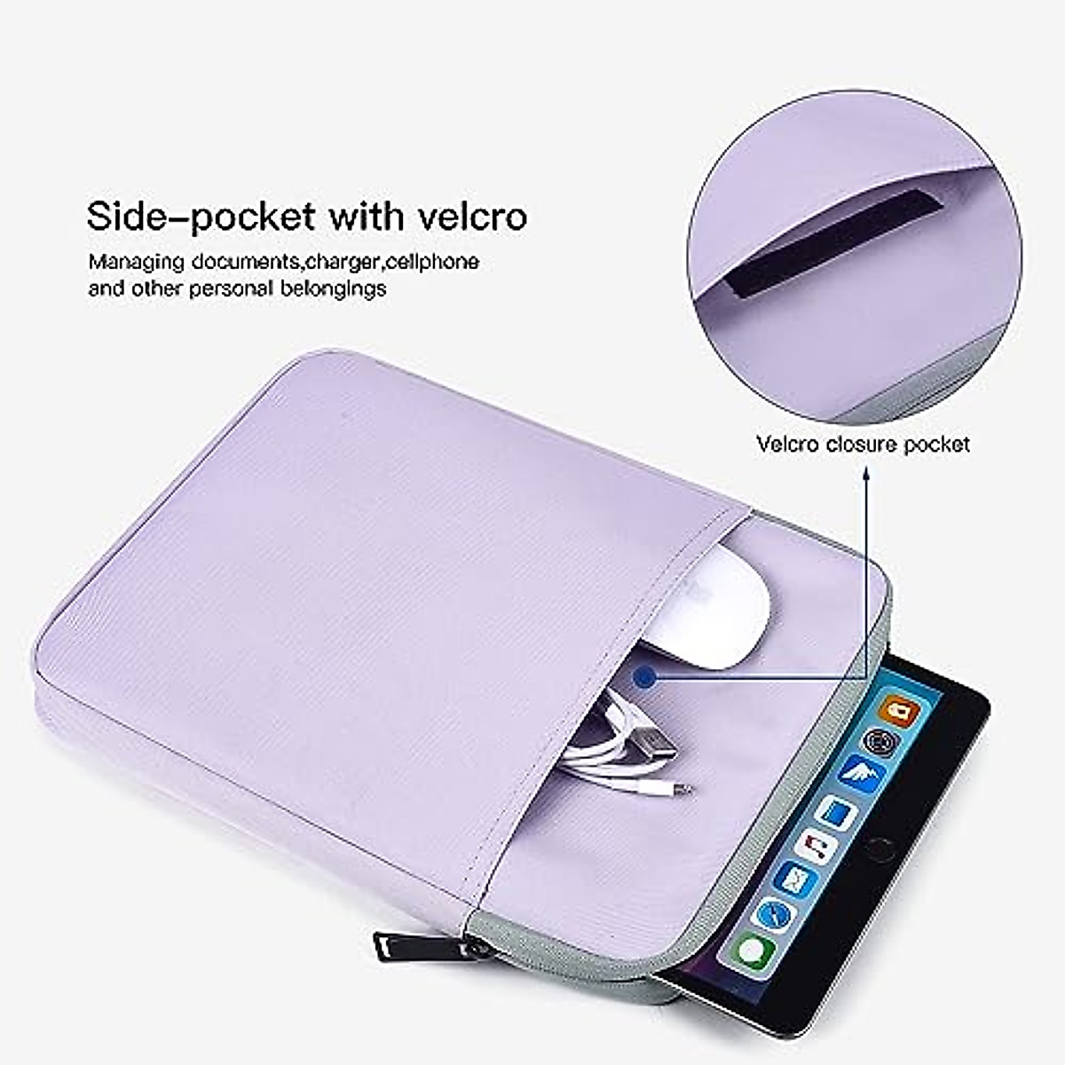 9-11 inch Sleeve Case for Fire Max 11 Tablet/Amazon Kindle Fire HD 10 & 10 Plus Tablet 10.1", iPad Pro 11/iPad 10.2 10.9/iPad Air 5 4th, Galaxy Tab A8/A7/S8/S7, iPad Organizer Carrying Bag -Purple