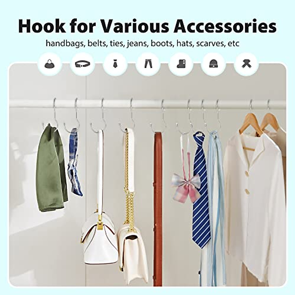 Myfolrena Purse Hangers Bag Hooks Closet- 12 Pack Handbag Hanger Organizer Metal S Hooks, Large Size Closet Rod Hooks for Hanging Handbags,Clothes, Curtain, Plant, Pans and Pots