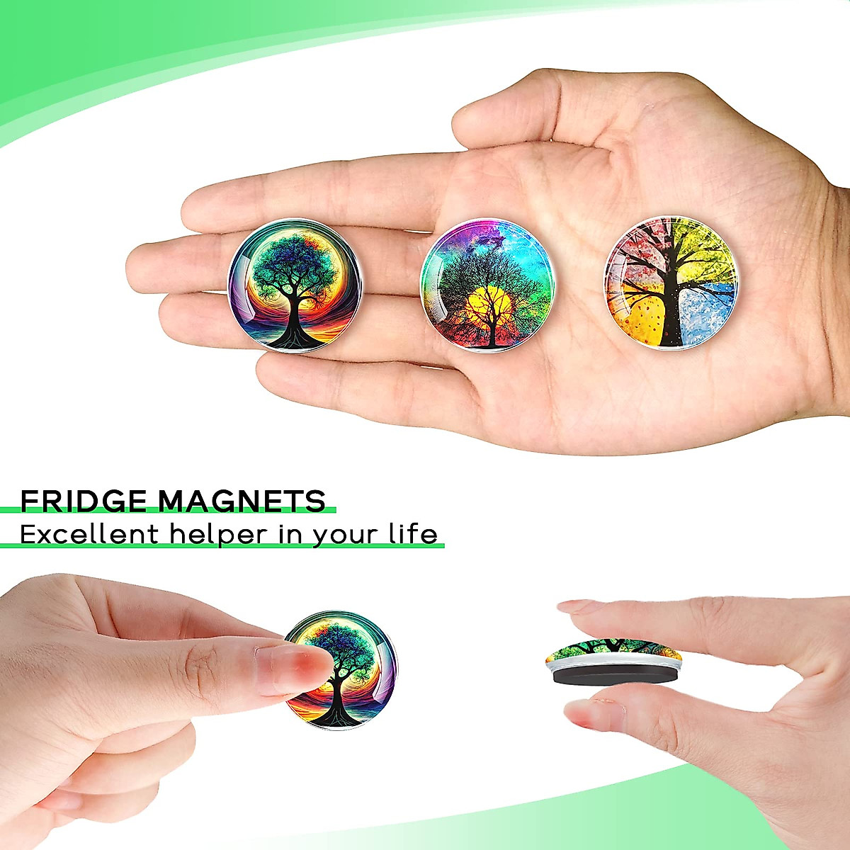 DARUITE 12Pcs Glass Fridge Magnet Refrigerator Magnets Fridge Small Magnets Fridge Magnets for Whiteboard Cute Magnets Decoration for Whiteboard Office Classroom Kitchen Cabinet Dishwasher (Life Tree)