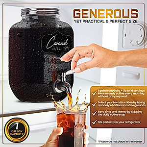 Cold Brew Coffee Maker, 1 Gallon Iced Coffee Maker, Cold Brew Mason Jar with Stainless Steel Filter, Large Iced Tea Maker With Thick Shatter Resistant Glass, Your Own Cold Brew Kit