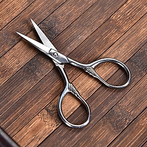 LOBODT Small Facial Hair Scissors, Stainless steel (silver) Straight Tip Snips Beauty Grooming Kit for Eyebrows, Beard, Ear, Nose, Moustache Trimming with PU Case