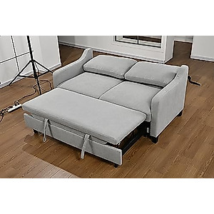 3-in-1 Upholstered Futon Sofa Loveseat Convertible Sleeper Couch Bed ,2-Seaters Sofa & Couch Soft Cushions Love Seat Daybed for Small Space Living Room Napping,Light Gray Queen Size with 2 Pillows