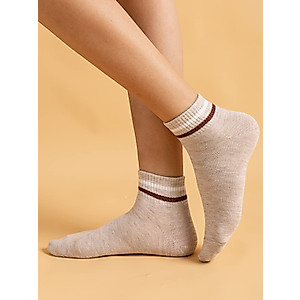 OYOANGLE Women's 8 Pairs Striped Print Ankle Socks Active Lightweight Running Socks Multicolor Striped One Size