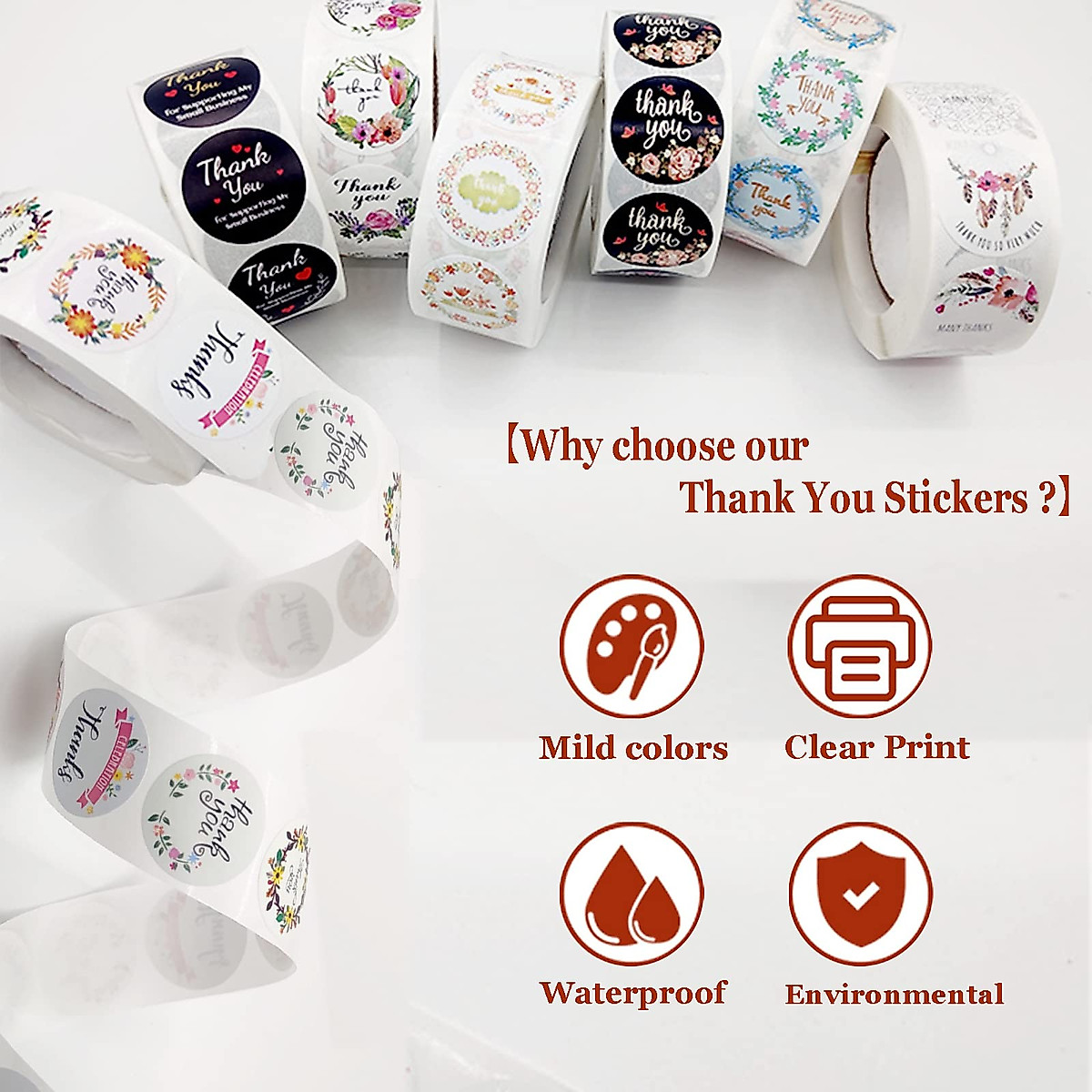 Thank You Stickers Rolls 2500 Pcs - 1 Inch Floral Designs Thank You Stickers Labels for Baking Packaging Envelope Seals Small Business Flower Stickers Tags for Wedding Birthday Party Gift Wrap Bag