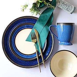 Ceramics Dinnerware Sets, Plates, Bowls and Mugs | 8 Pieces Kiln Glaze Dinner Sets - Indigo Porcelain Combination Set for Restaurant Family Party Christmas