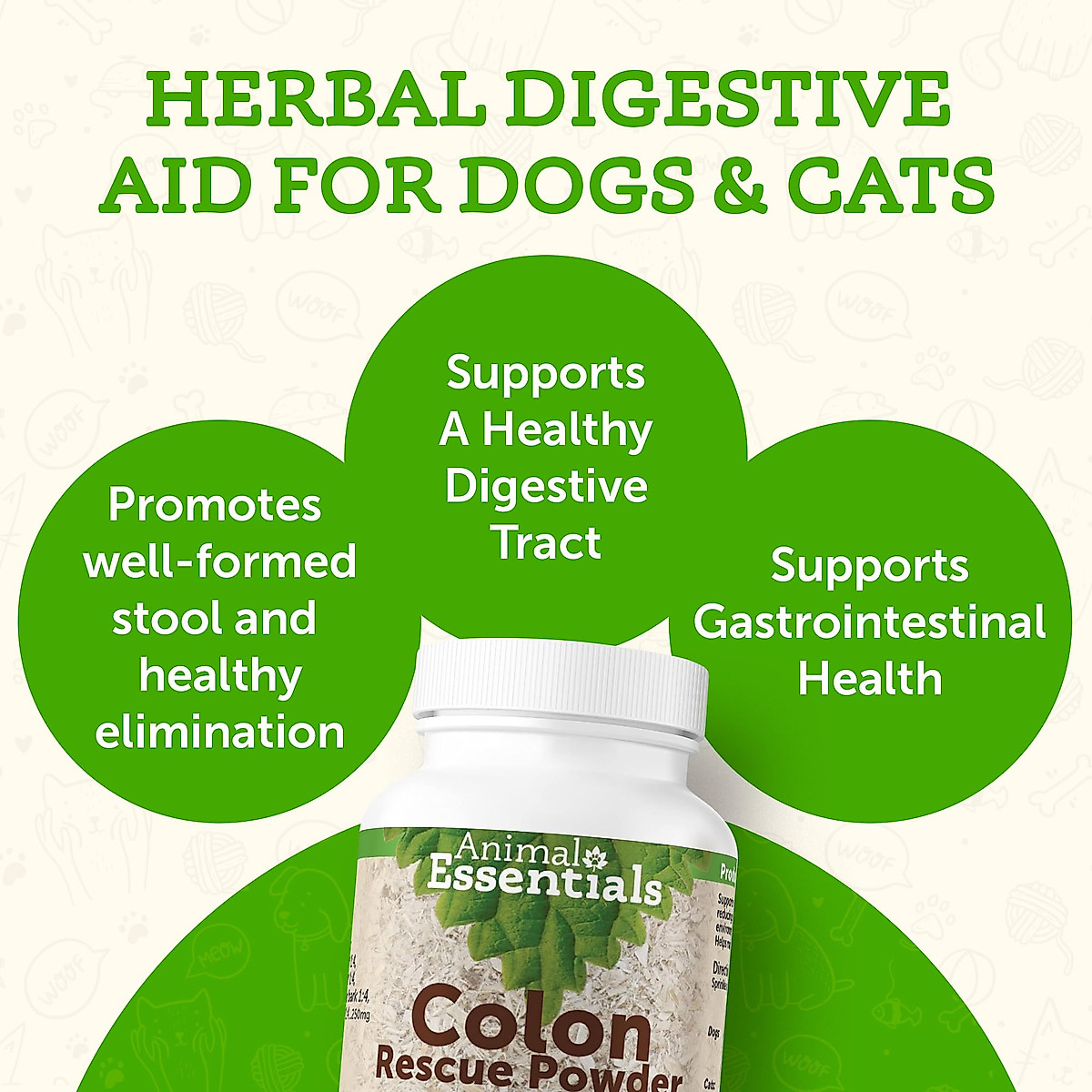 Animal Essentials Colon Rescue Powder - Herbal Digestive Aid for Dogs & Cats, Phytomucil, Healthy Gastrointestinal Tract, Certified Organic Herbs, No Preservatives, Glycerin-Based Formula - 1 Oz