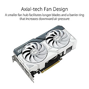 ASUS Dual GeForce RTX™ 4060 OC White Edition 8GB GDDR6 (PCIe 4.0, 8GB GDDR6, DLSS 3, HDMI 2.1a, DisplayPort 1.4a, 2.5-Slot Design, Axial-tech Fan Design, 0dB Technology, and More)