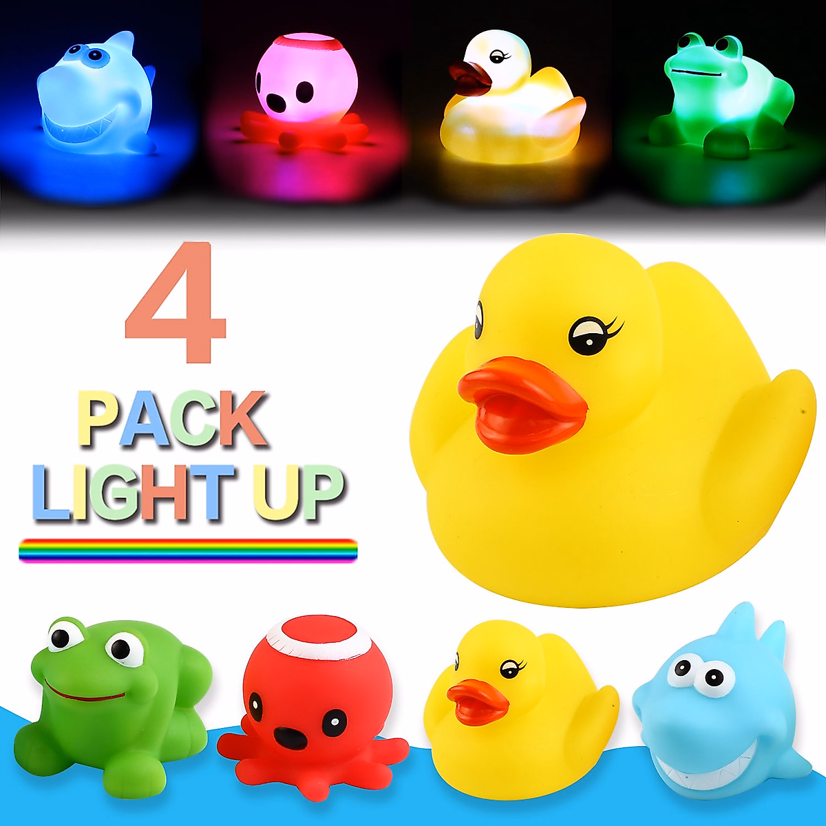 Yeonha Toys Bath Toy, Can Flashing Colourful Light(Big Style 4 Pack), Floating Bath Toy, Light Up Bathtub Water Tub Toy for Pool Shower Bathtime Bathroom Kid Boys Girl Toddler Child Baby Infant