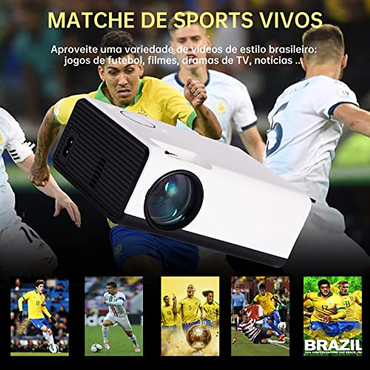 DREAMOSA Projector with IPTV Apps Preinstalled, 10000+ Global Live Videos, 5500 Lumens 1080P HD Protable Home Theater Support 150’’ Screen, Android 9.0 OS Builtin 2.4G/5G Dual WiFi and Bluetooth 4.1