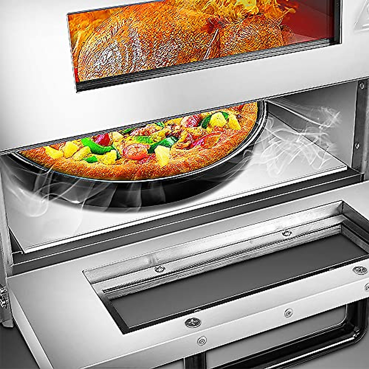 ZXMT Commercial Pizza Oven Double Oven 3000W 16 inch Stainless Steel Pizza Electric Countertop Pizza and Snack Oven Multipurpose Oven for Restaurant Home Pizza Pretzels Roast Yakitori 110V