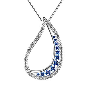 Vivelie Birthstone Necklace for Women Birthstone Jewelry - Platinum Plated Sterling Silver Teardrop Necklace Gift for Her (September - Sapphire blue)
