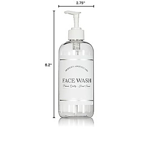 Artanis Home Refillable Clear PET Plastic 16 oz Face Wash Bottle with White Plastic Pump Dispenser - Chrome Accent Waterproof Labeled Bottle