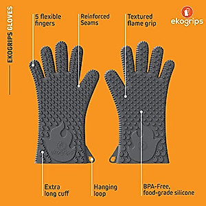 Jolly Green Products Ekogrips Premium Heat-Resistant BBQ Gloves for Cooking and Meat Handling, Kitchen Oven Gloves, Fireplace Accessory, Campfire Gloves, BBQ Mitt, Dishwashing Gloves (Orange, One-Size Fits Most)