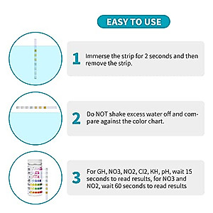 7-Way Aquarium Test Strips, 100 Strips Aquarium Testing Kit for Freshwater Saltwater, Fish Tank Pond Test Strips Testing pH, Alkalinity, Nitrite, Nitrate, Chlorine, Carbonate, Hardness