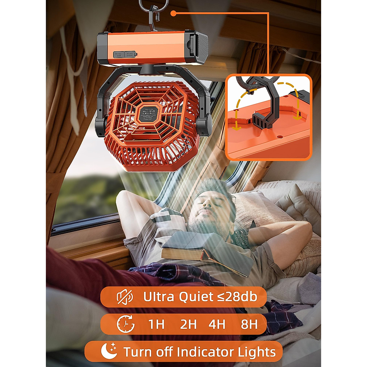 Battery Powered Fan - 9-Inch Rechargeable Fan Portable, 20000mAh(60Hrs) Camping Fan for Tent, Auto Oscillation Cordless Fan, Tent Fan for Camping with Remote/light, 4 Speeds, 4 Timing, Outdoor