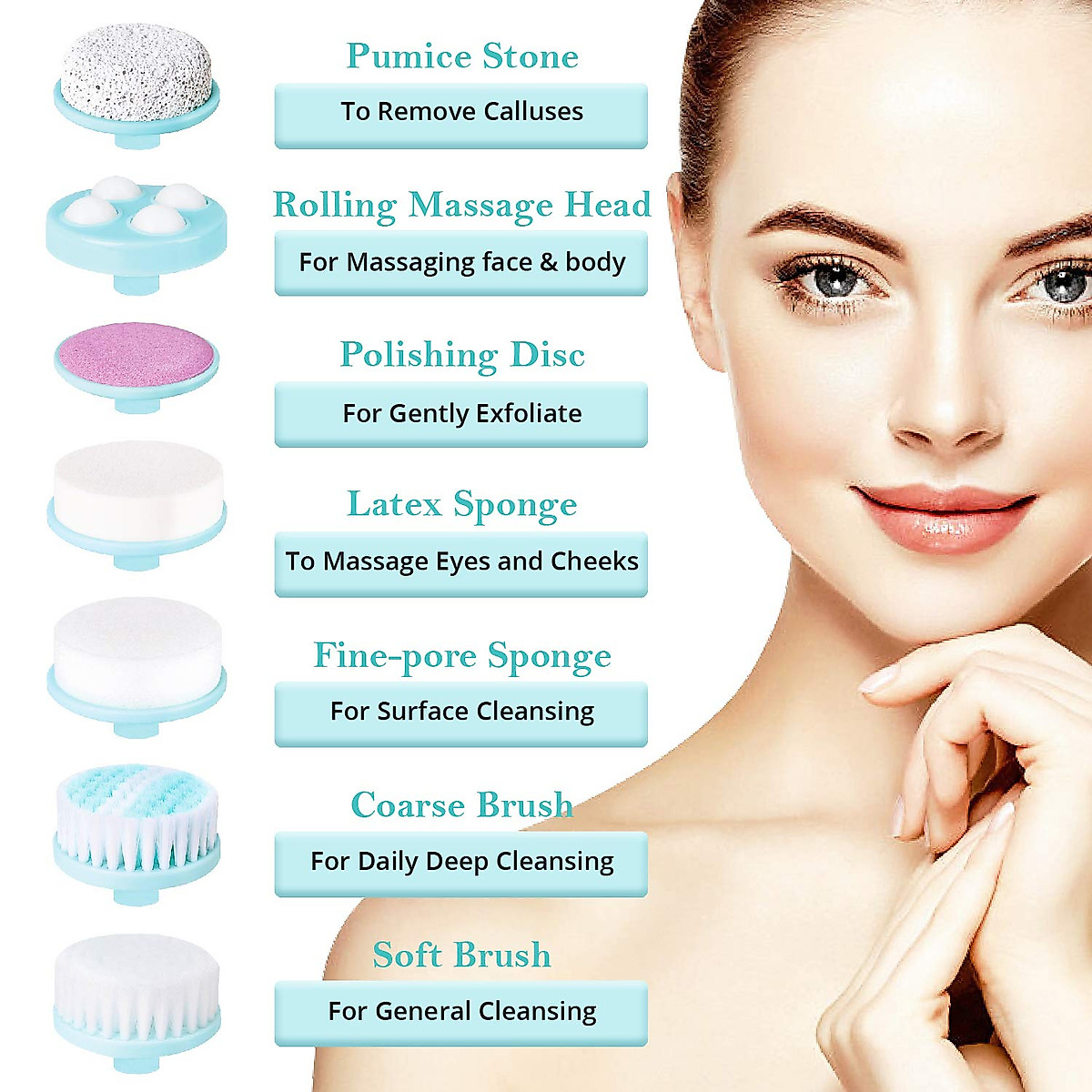 Electric Facial Cleansing Brush 7 in 1 - Fabuday Face Skin Spin Brush for Deep Cleansing, Gentle Exfoliating, Blackhead Removing and Massaging, Battery Operated Facial Cleanser Brush