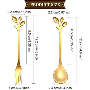 Stainless Steel Leaf Coffee Spoon and Appetizer Fork Tableware Dessert Spoon Mini Dessert Utensils Set Creative Demitasse Spoons and Forks for Stirring, Fruit, Cake, Coffee, Tea (Gold, 40 Pieces)
