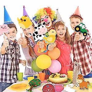 WERNNSAI 27PCS Farm Party Centerpieces Sticks - Farm Birthday Party Favors Decorations DIY Farm Animals Tractor Party Supplies Table Toppers Barnyard Cutouts Farm Theme Birthday Party Decors