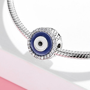 AIEGNOS Evil Eye Charms 925 Sterling Silver Charms for Bracelet and Lucky Jewelry Hamsa Charm Fatima Charms Beads European Charm Evil Eye Compatible Bracelet Necklace for Women Mother Sister Gifts
