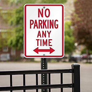 SmartSign 24 x 18 inch “No Parking Any Time” Metal Sign with Bidirectional Arrow, 80 mil Laminated Rustproof Aluminum, Red and White, Made in USA